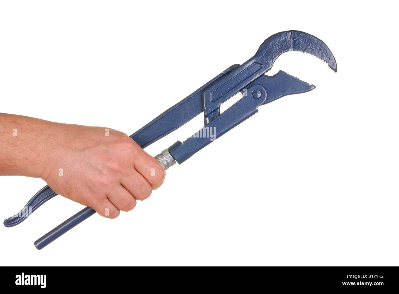 Hand with pipe wrench Stock Photo - Alamy