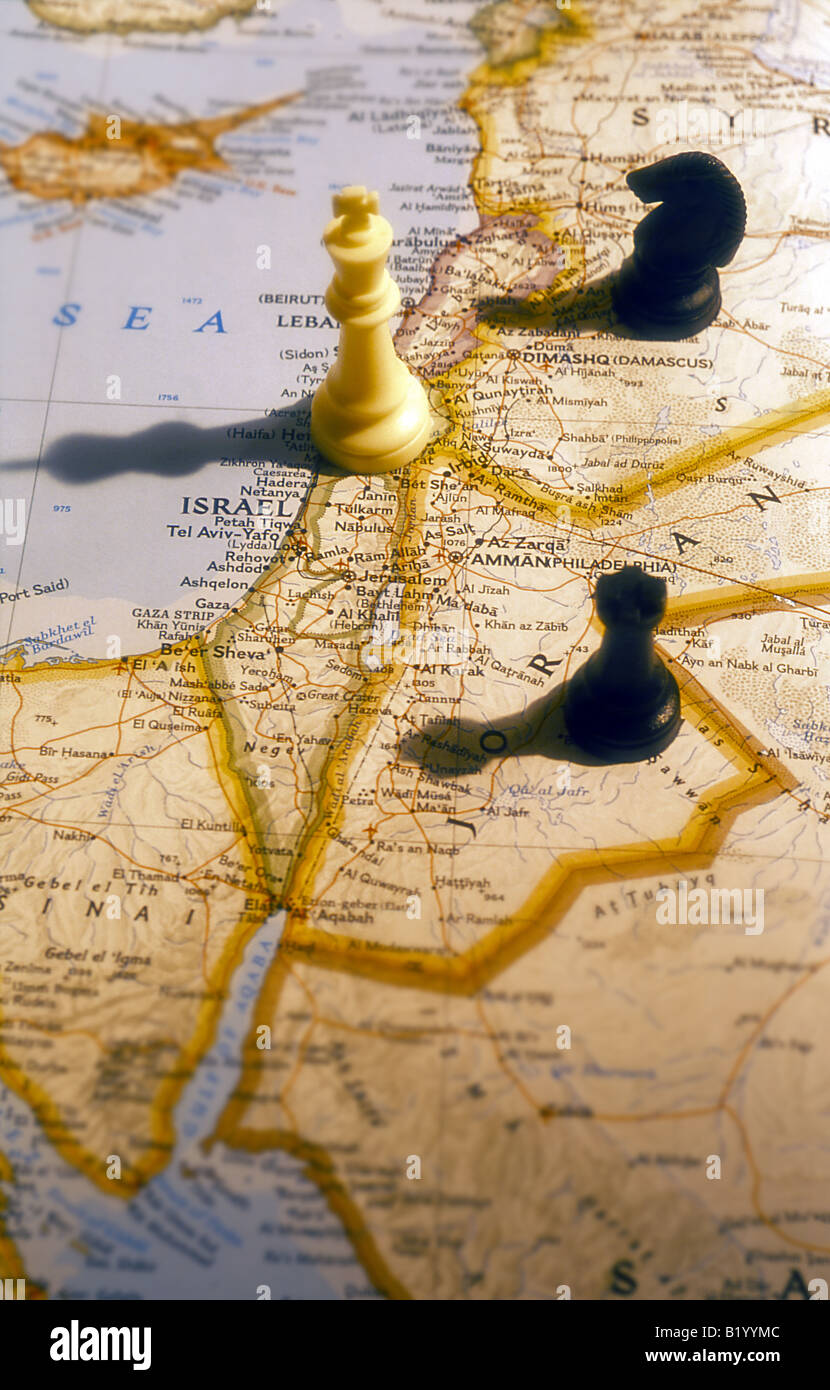 Chess pieces on map of middle east Stock Photo - Alamy