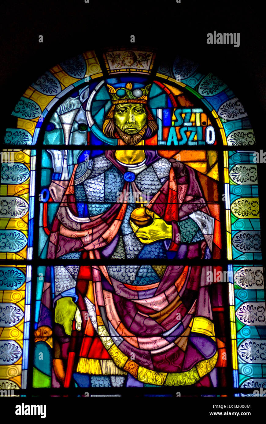 Budapest, Hungary. St Stephen's Cathedral. Stained Glass window in the ...