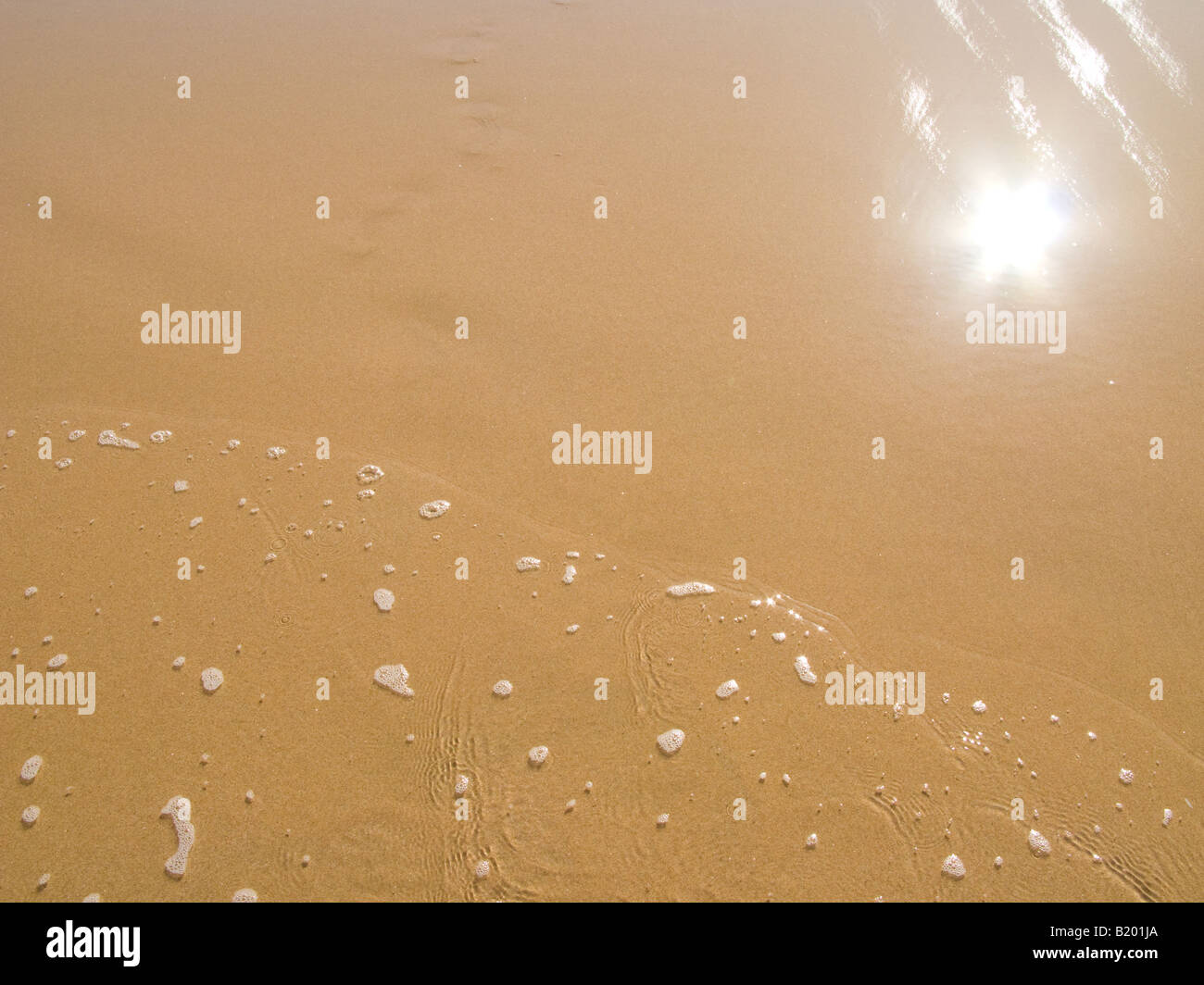 sun mirrored in the wet sand beach at summer Stock Photo - Alamy