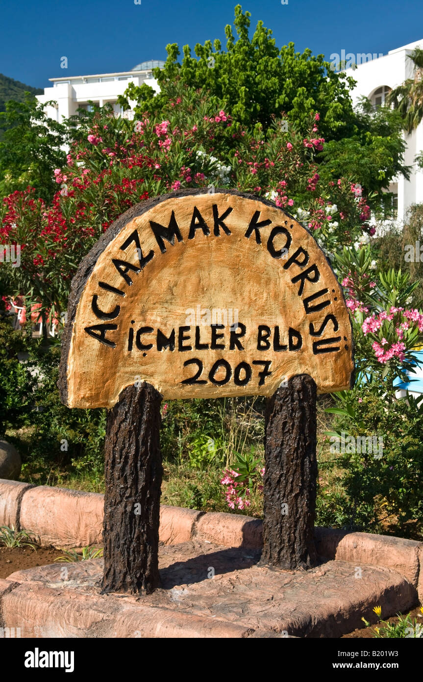 Information sign alongside the promenade in resort town of Icmeler ...