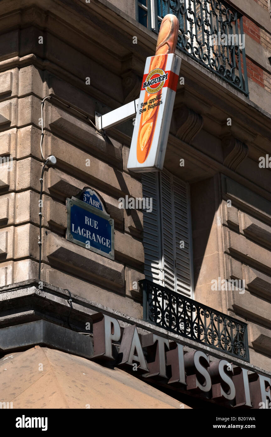 Bakery sign with a baguette branded sign, Paris Stock Photo - Alamy