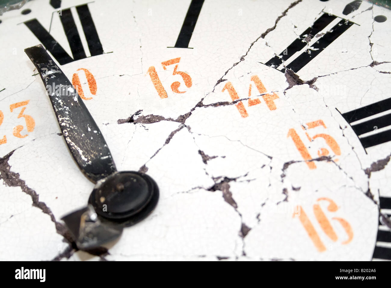 old and damaged retro clock with roman numeral Stock Photo - Alamy
