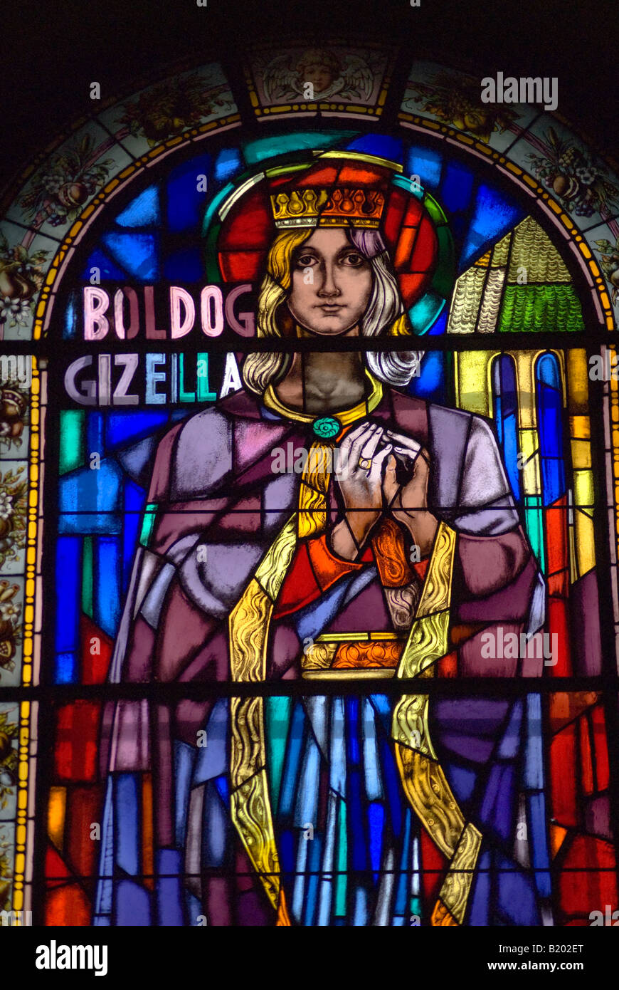 Budapest, Hungary. St Stephen's Basilica. Stained Glass window in the ...