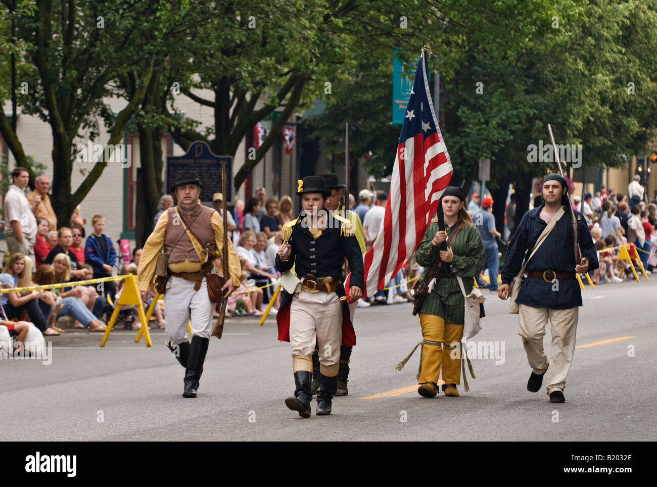 Reenactment Group Carrying American Flag in Independence Day Parade ...