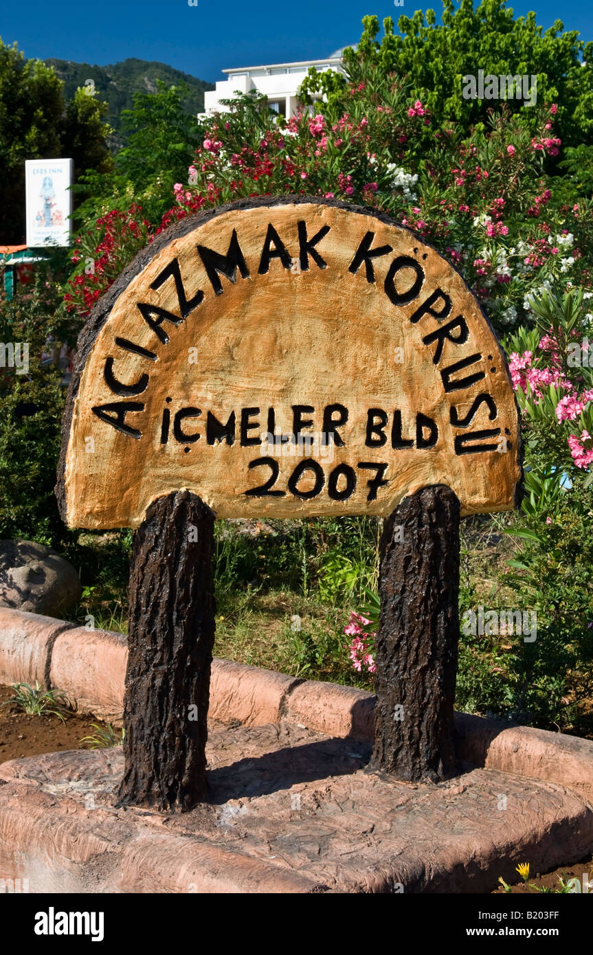Information sign alongside the promenade in resort town of Icmeler ...