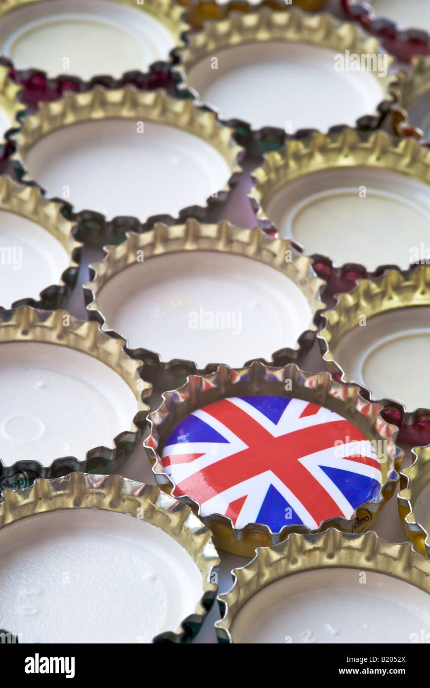 Bottle caps with a Union Jack Stock Photo - Alamy