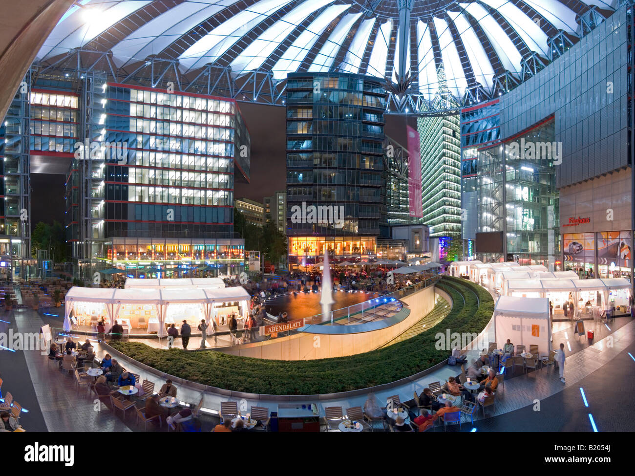 A 6 picture stitch panoramic view in the Sony Center at night. 100 iso ...