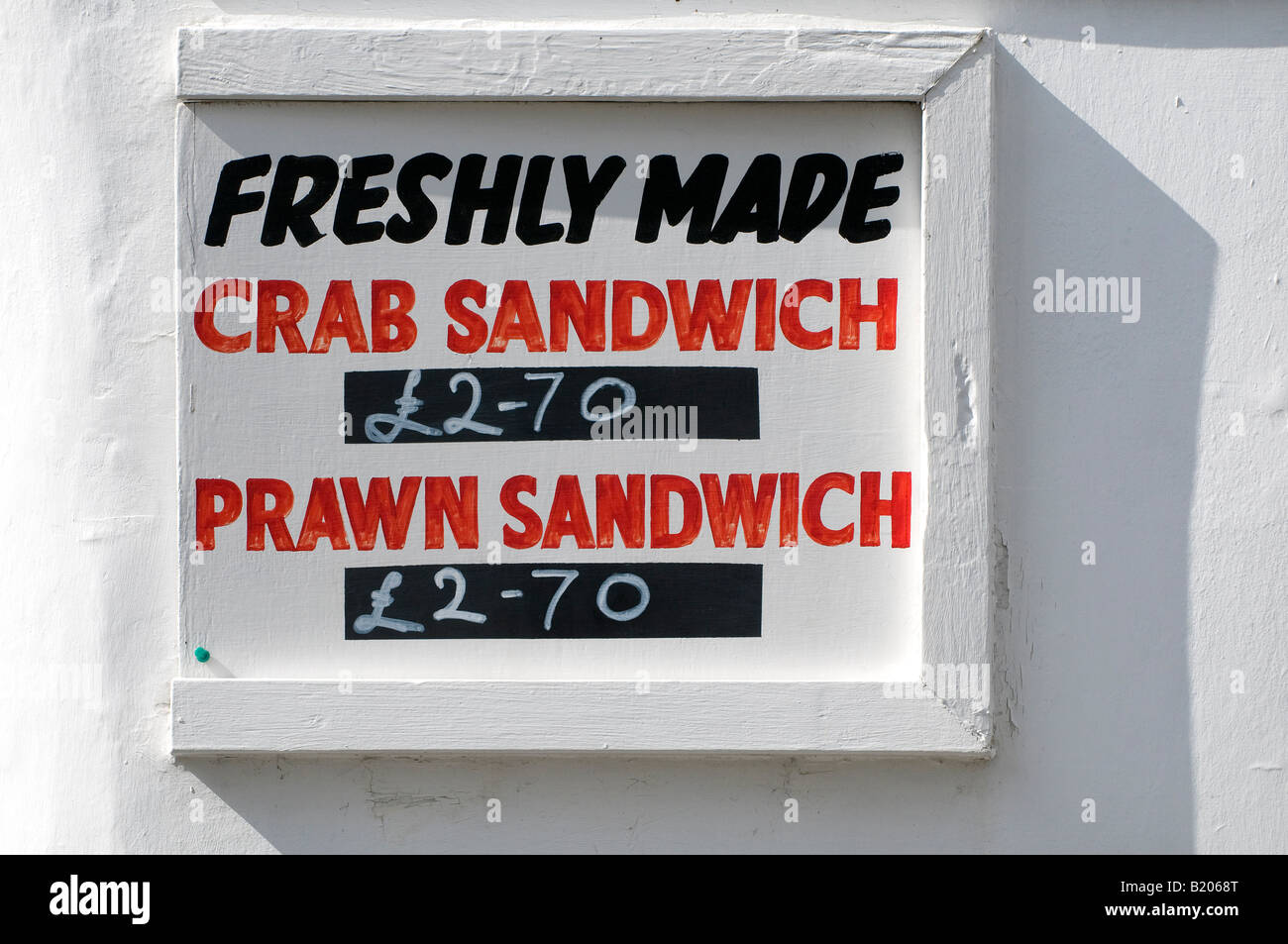 freshly made, crab and prawn sandwich sign Stock Photo - Alamy