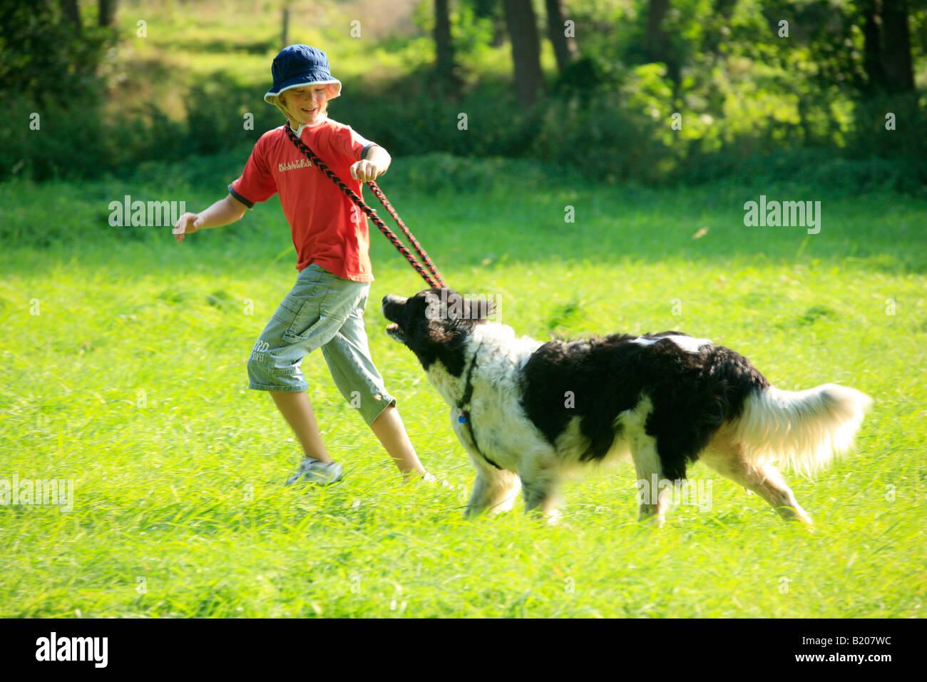 a young boy running with his dog Stock Photo - Alamy