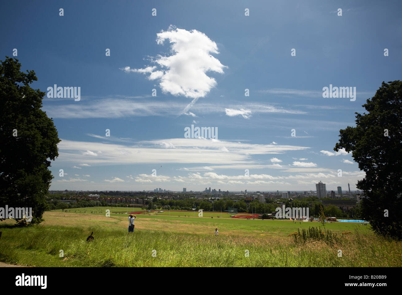 single cloud in the sky over Hampstead Heath and parliament hill fields ...