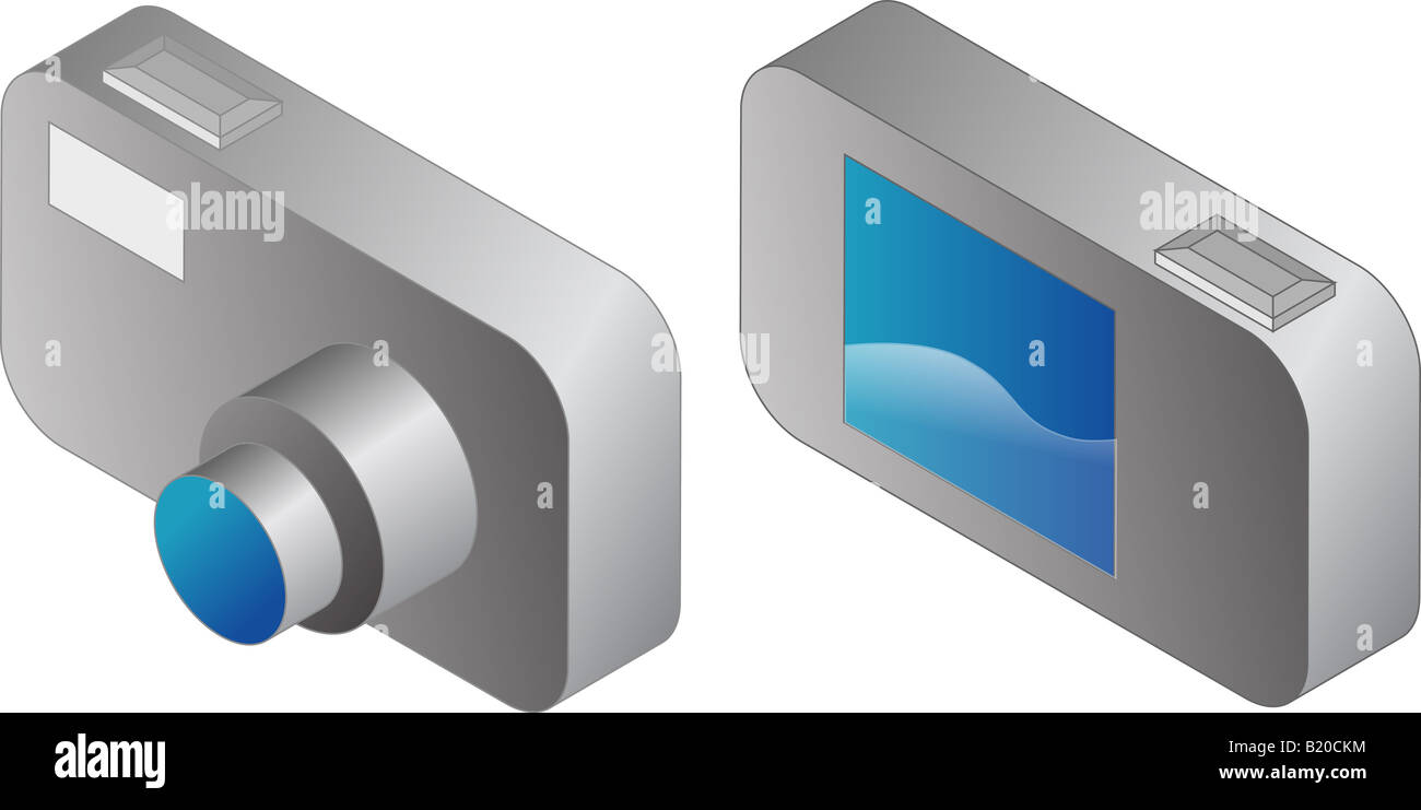 Digital compact camera illustration 3d isometric style front and back ...