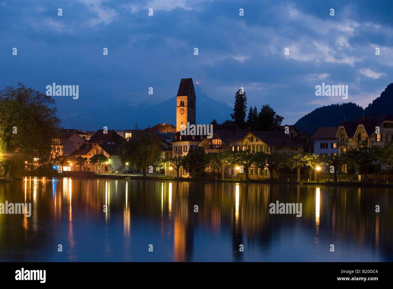 River Aare at night Interlaken Bernese Oberland highlands Canton of ...