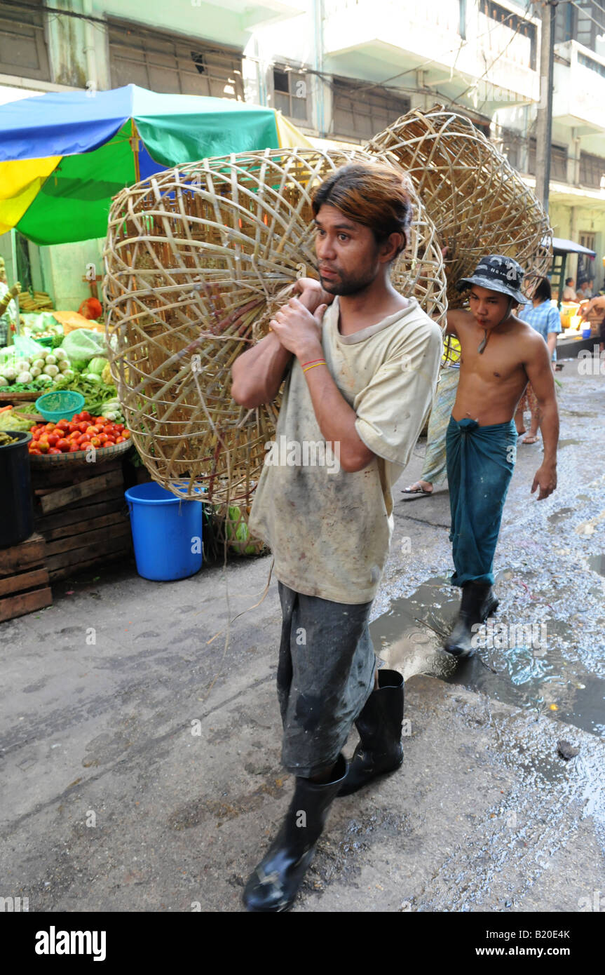 ethnic chinese traders heading to vegetable market ,rangoon , myanmar ...