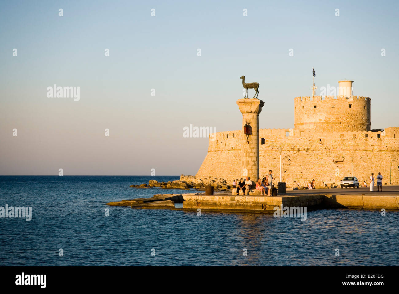 Port entrance of the Mandraki Harbour Rhodes Town Rhodes Greece Stock ...