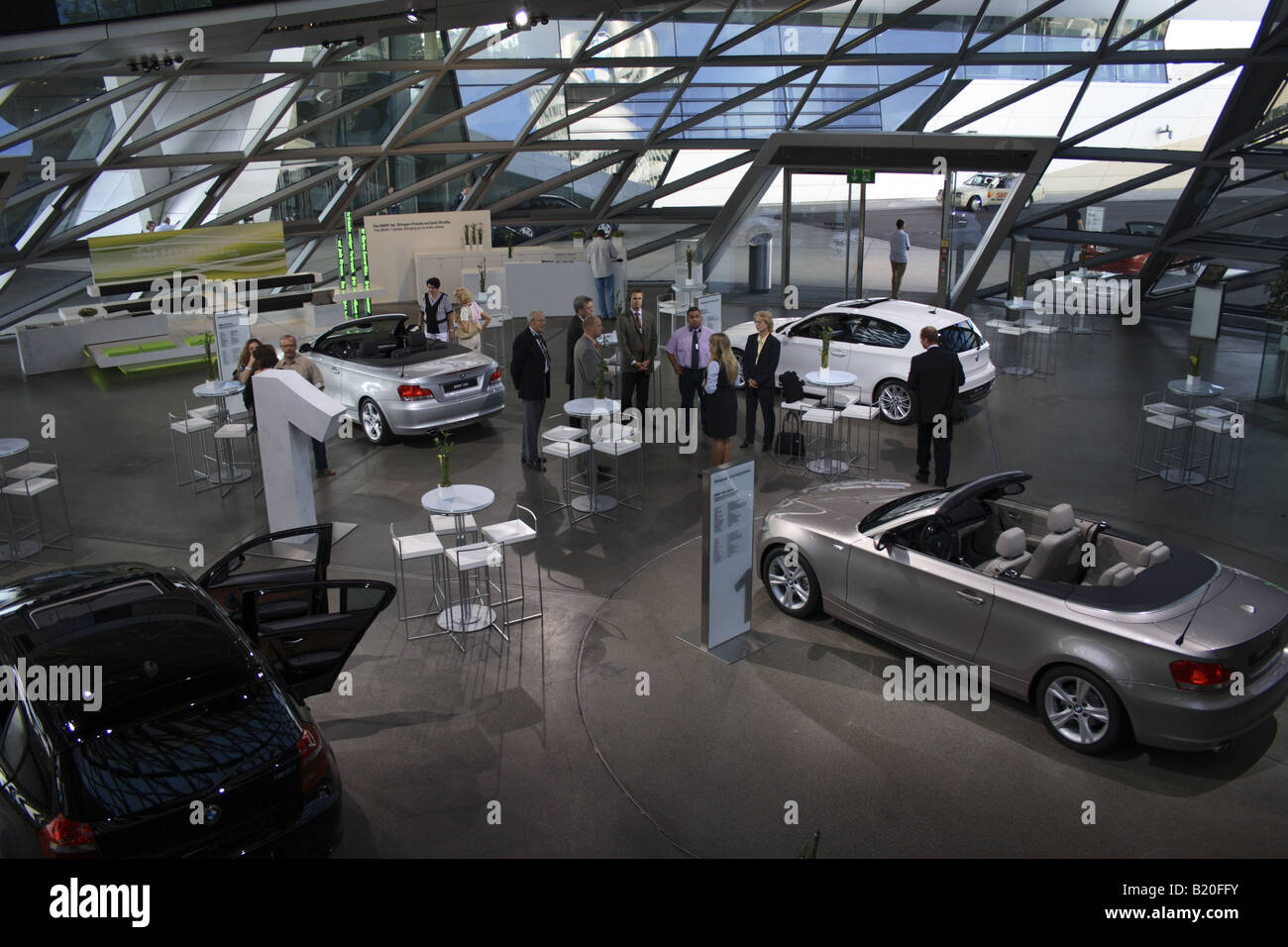 indoor exhibition room at car factory BMW Welt, Munich, Germany. Photo ...