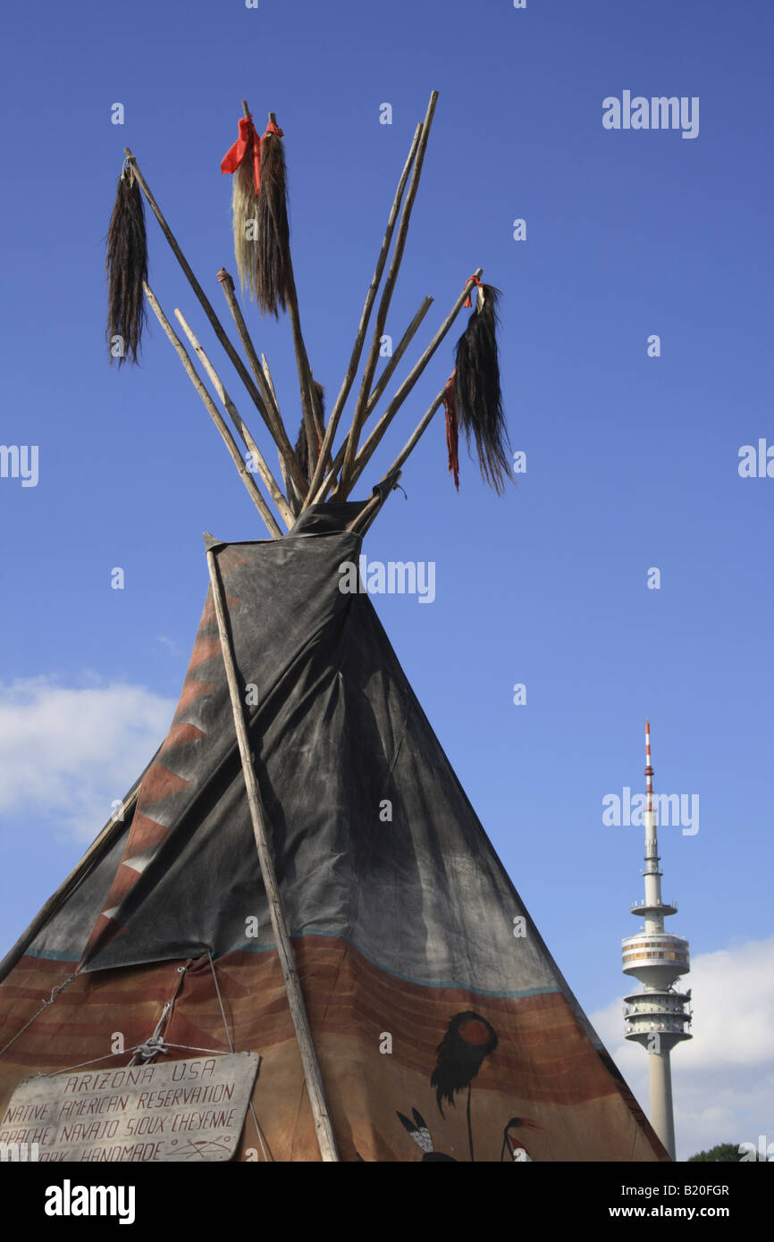 top of an Indian Navajo tepee at Tollwood summer music festival in ...
