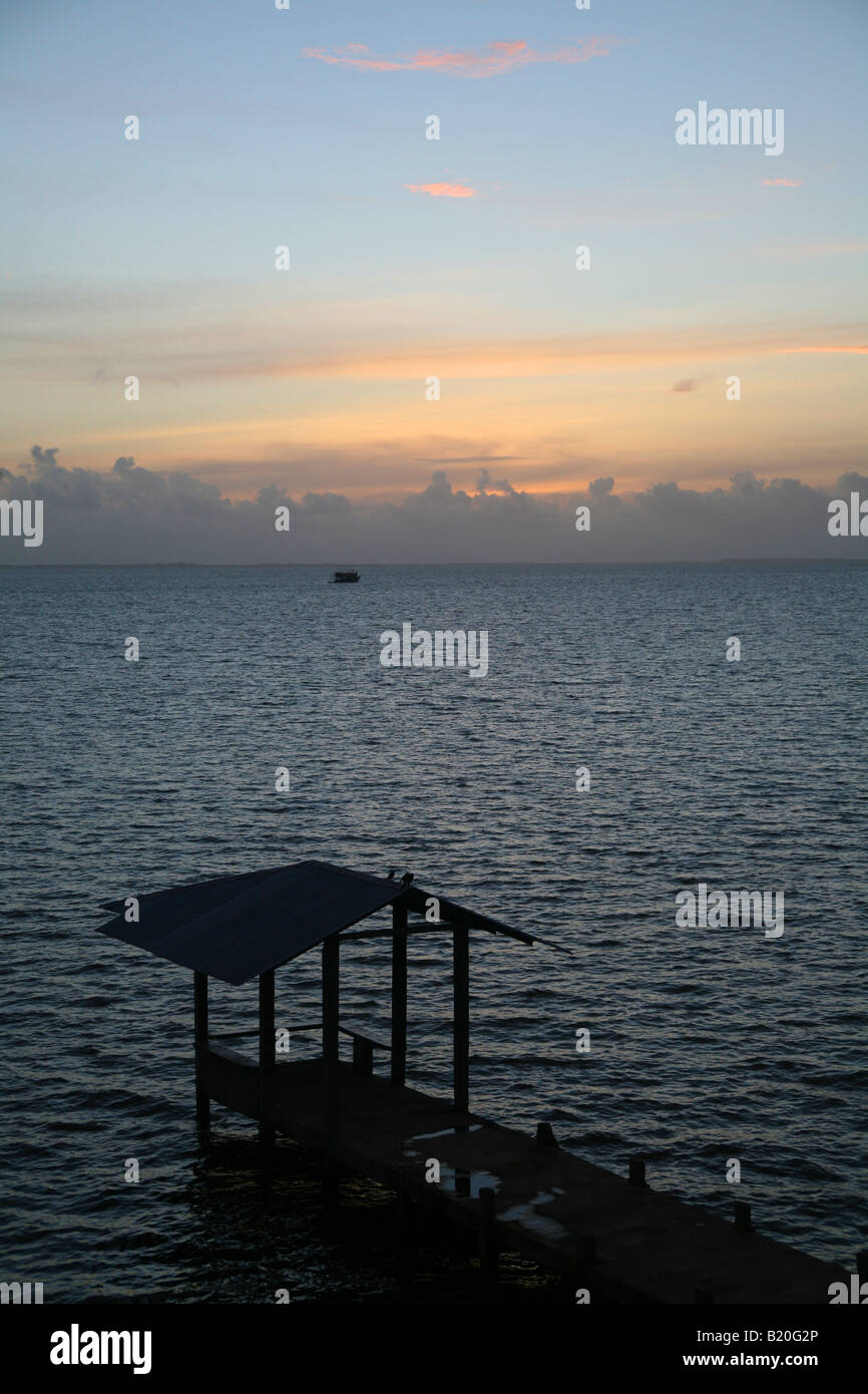 Dusk falls on a jetty, Laguna de Caratasca, Puerto Limpira, Honduras ...