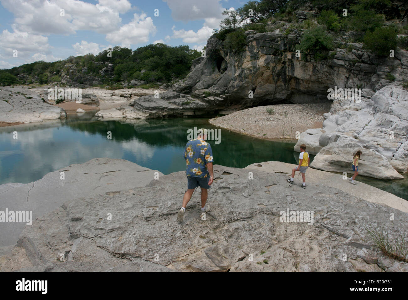 family hiking Pedernales Falls State Park river Texas Stock Photo - Alamy