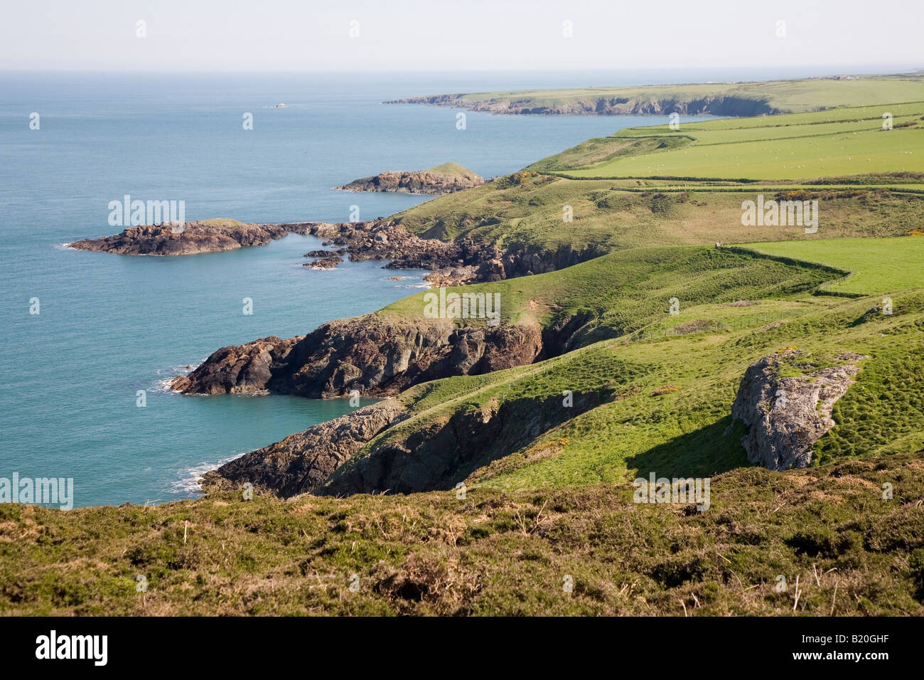 Edge of Wales coastal walk from Carrog Farm to Bryn Swynog Stock Photo ...