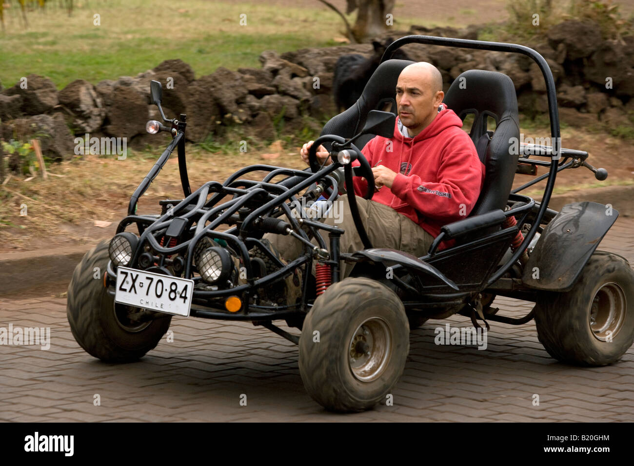 Man in ATV Hanga Roa Easter Island Chile Stock Photo - Alamy