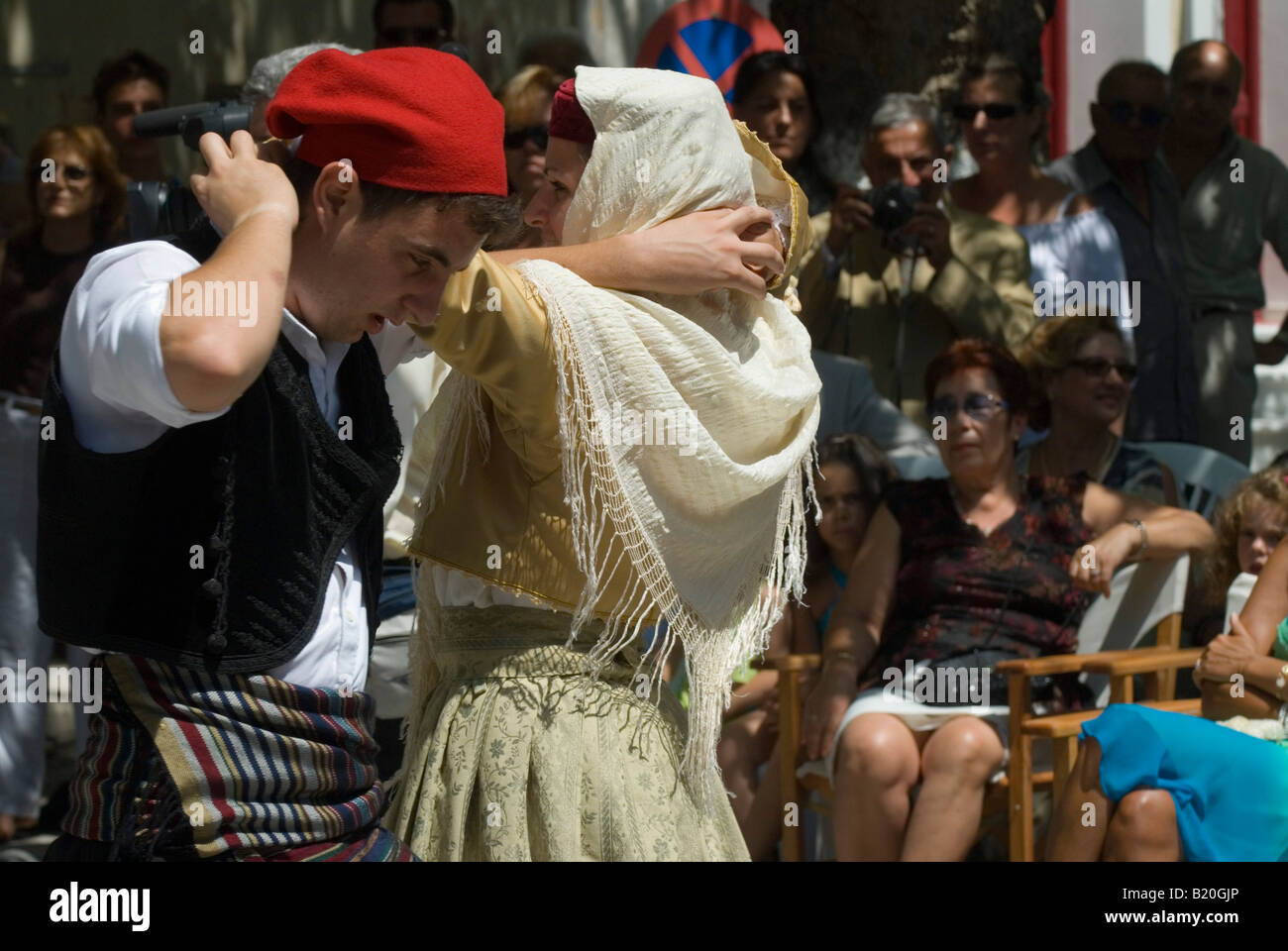 Greek Dances performed on Platia Irini in Pythagorio on Samos island ...
