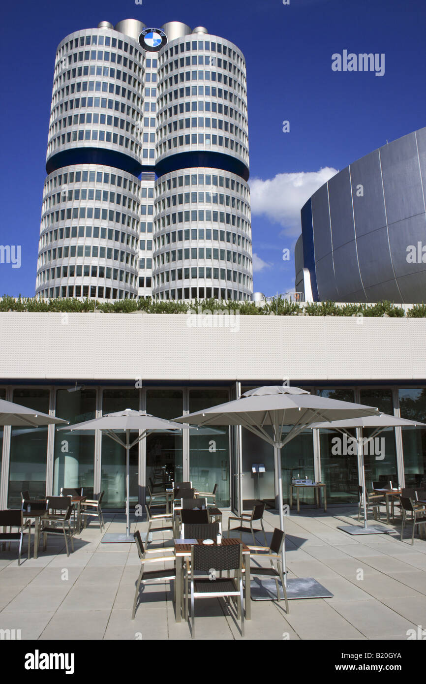 outdoor restaurant at car factory BMW Welt, Munich, Germany. Photo by ...