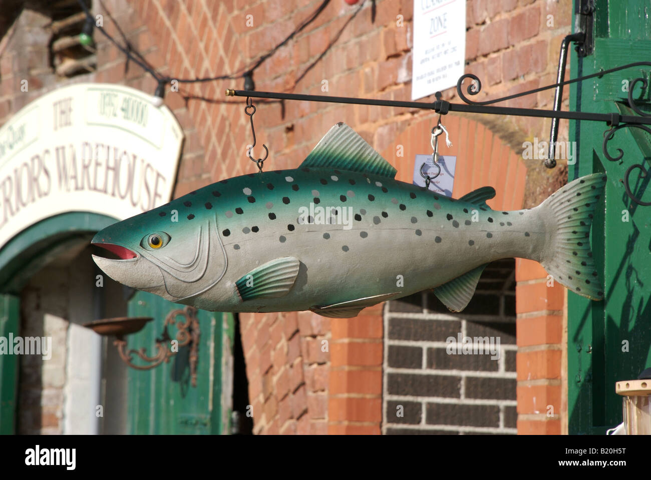 Salmon fish sign, Exeter Quay, Devon Stock Photo - Alamy