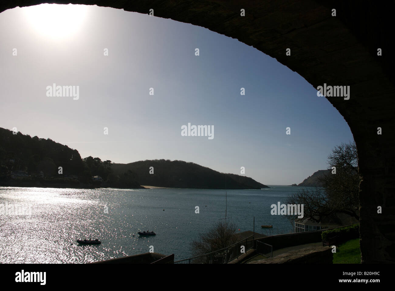 View through arch across Salcombe estuary, Devon, UK Stock Photo - Alamy