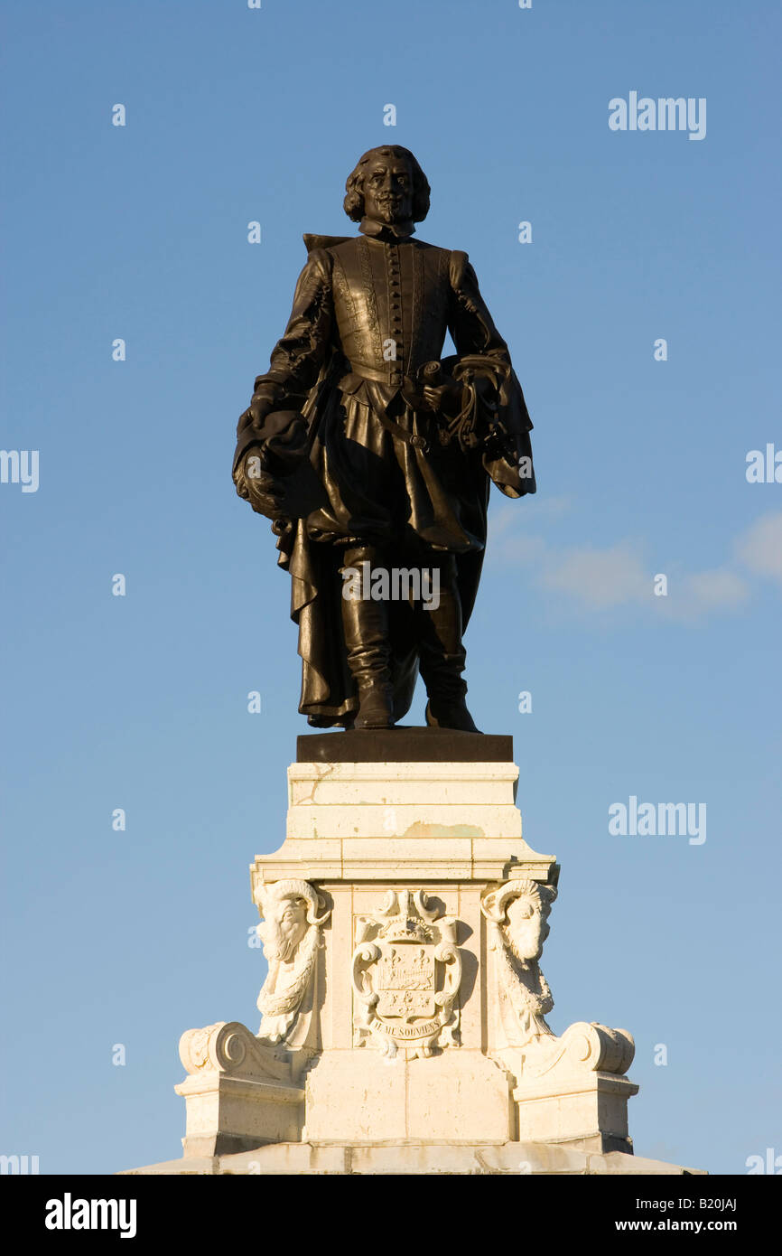 Statue of Samuel de Champlain, founder of Quebec City in 1608. Quebec ...