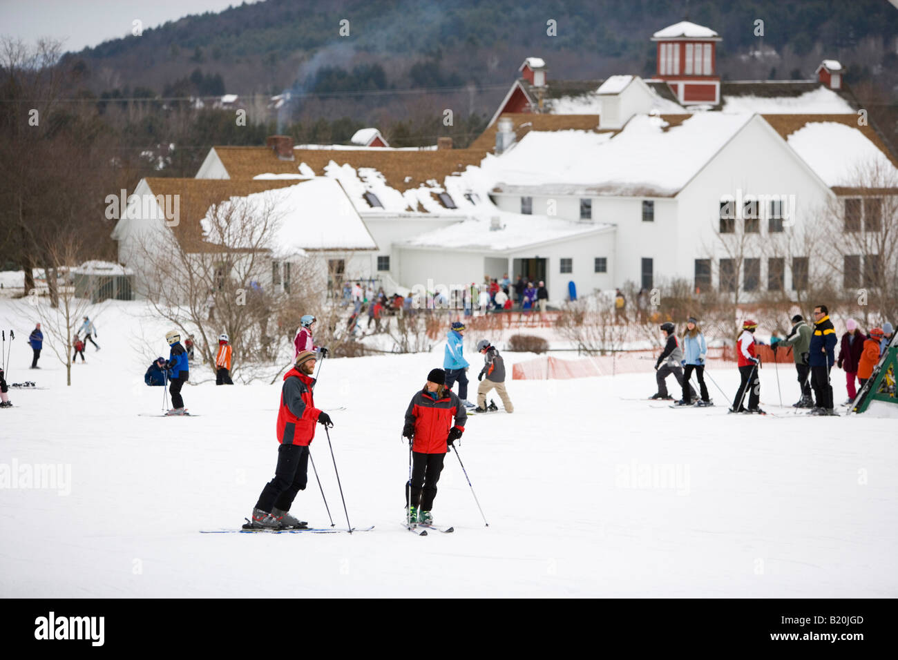 A man and woman pause on the slopes at the Quechee Ski Hill in Quechee ...