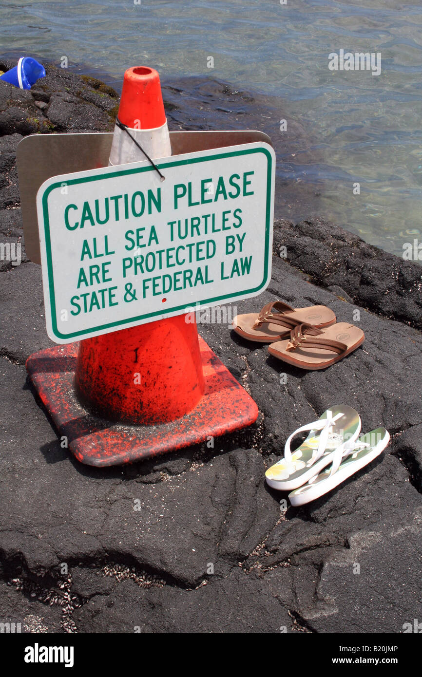 Warning sign at a snorkel site in Hilo, Hawaii advising caution around ...