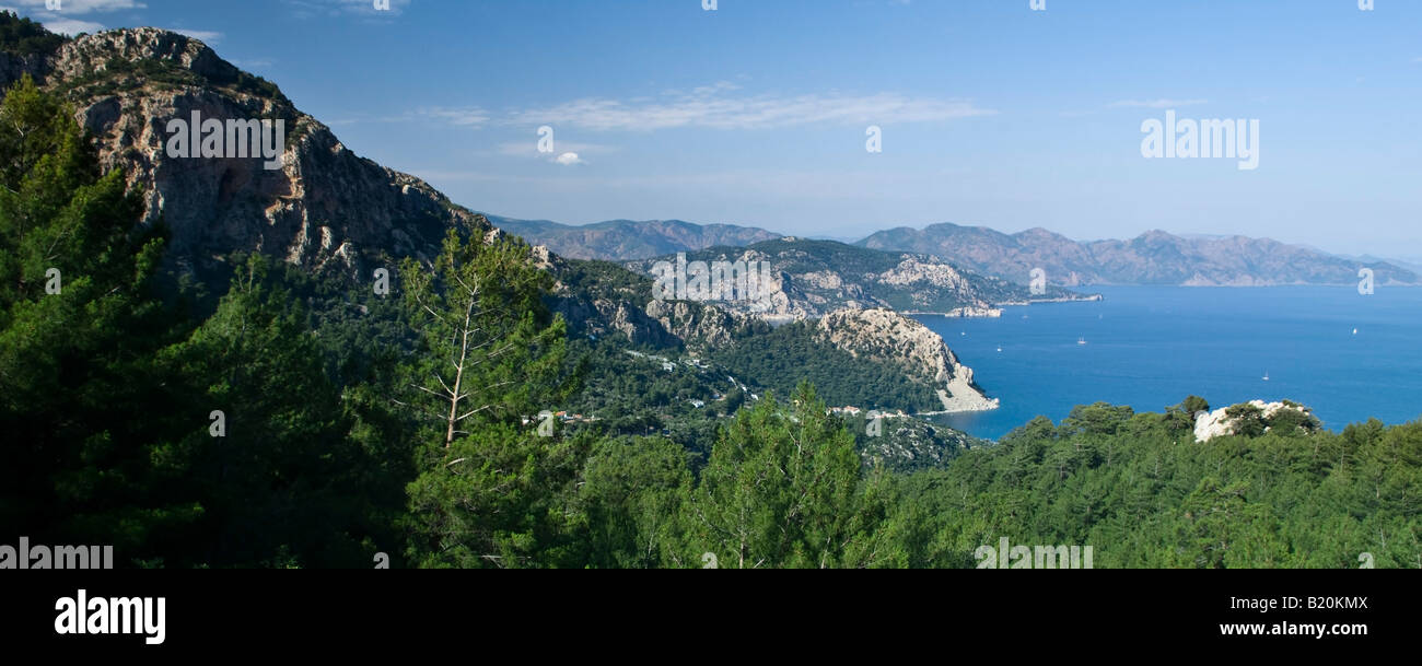 Resort town of Turunc and it's Bay as seen from the cliffs above the ...