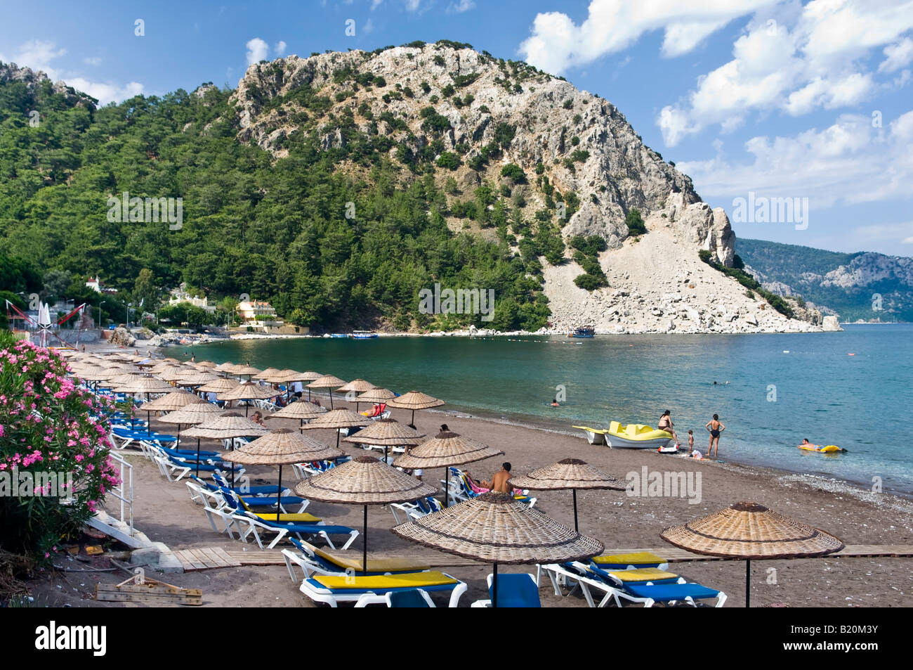 Beach in resort town of Turunc Mugla Turkey Stock Photo - Alamy