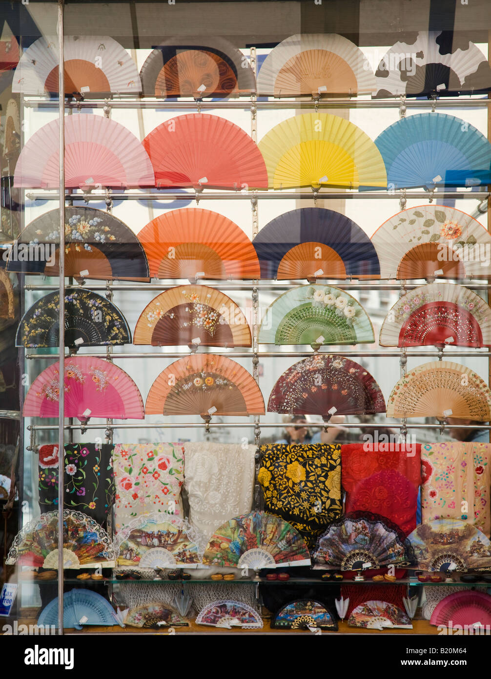 SPAIN Madrid Rows of ladies fans displayed in window of Casa de Diego ...