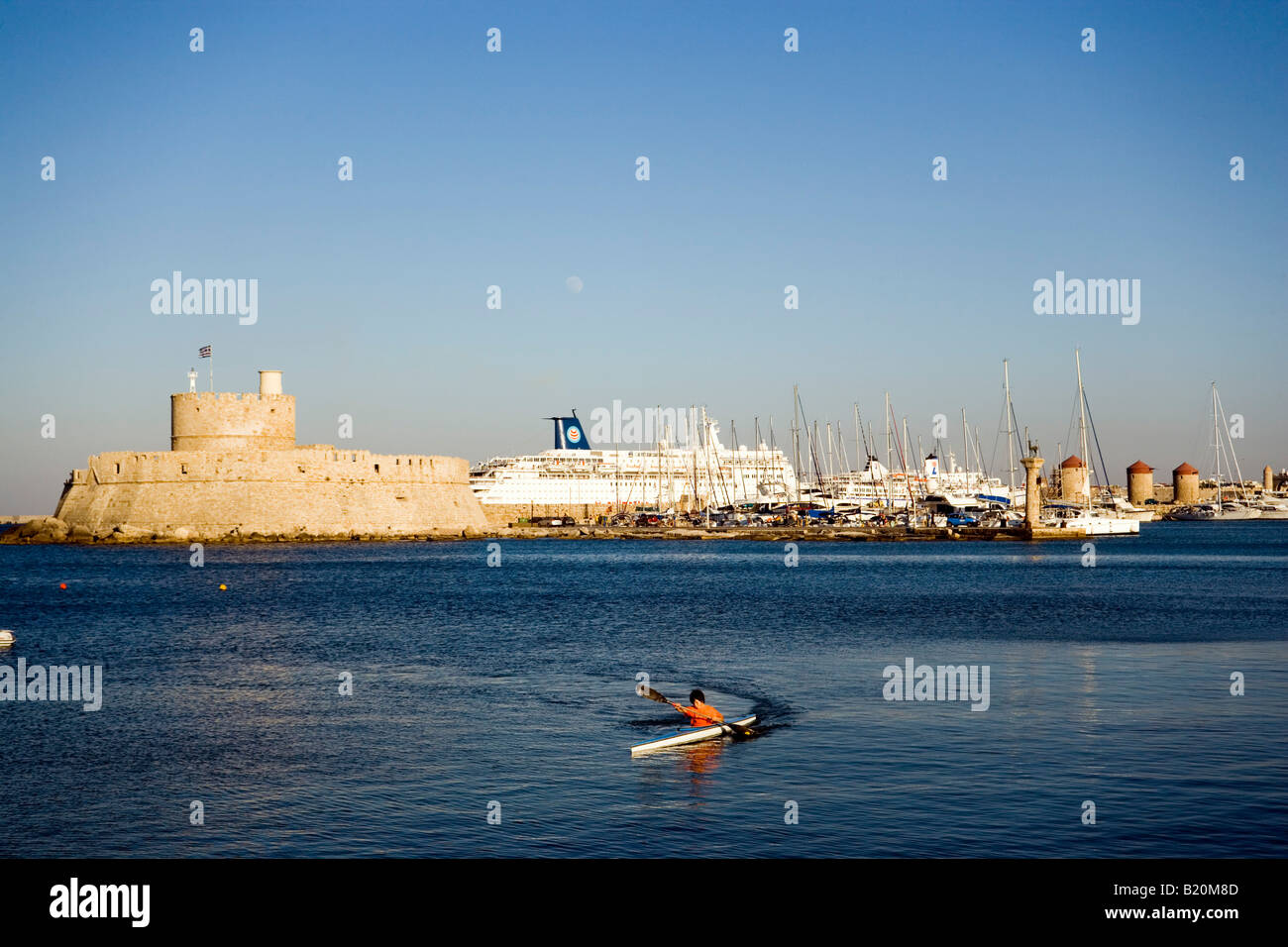 Mandraki Harbour Rhodes Town Rhodes Greece Stock Photo - Alamy
