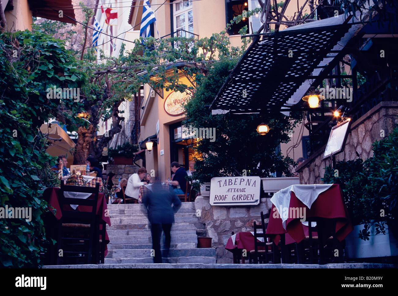 Restaurants at Night Plaka Athens Greece Stock Photo - Alamy