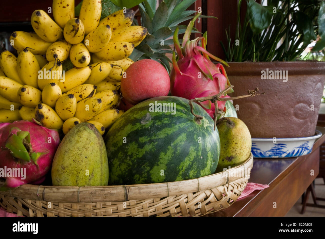 Tropical Fruit Basket Stock Photo - Alamy