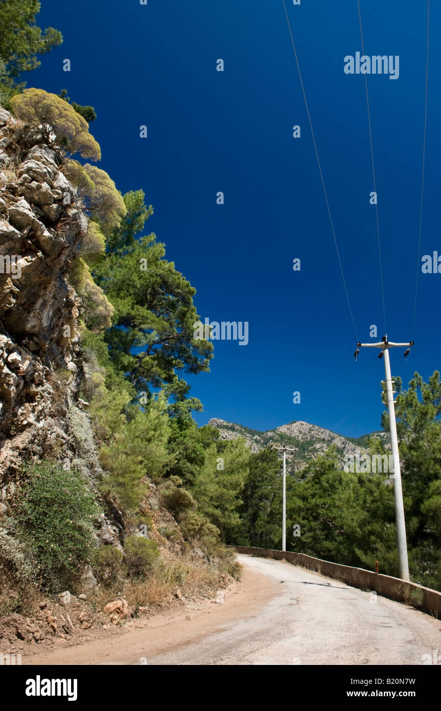 Countryside road going through mountains surrounding resort town of ...