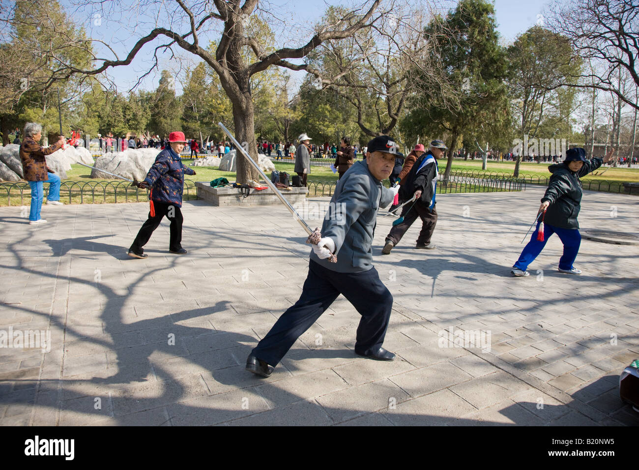 Tai chi with swords in park of the Temple of Heaven Beijing China Stock ...