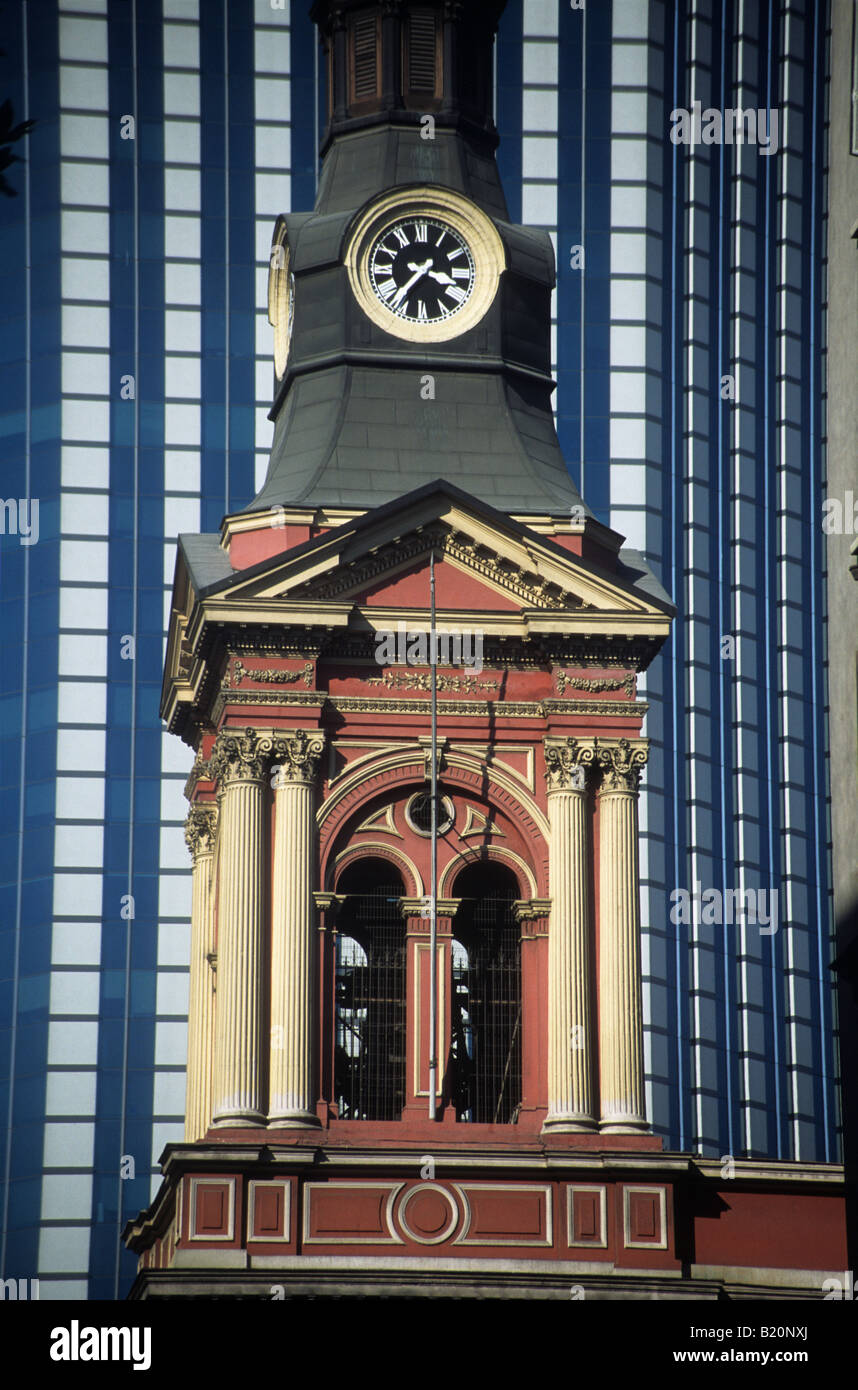 Contrasting architecture in Santiago: La Merced church tower and modern ...