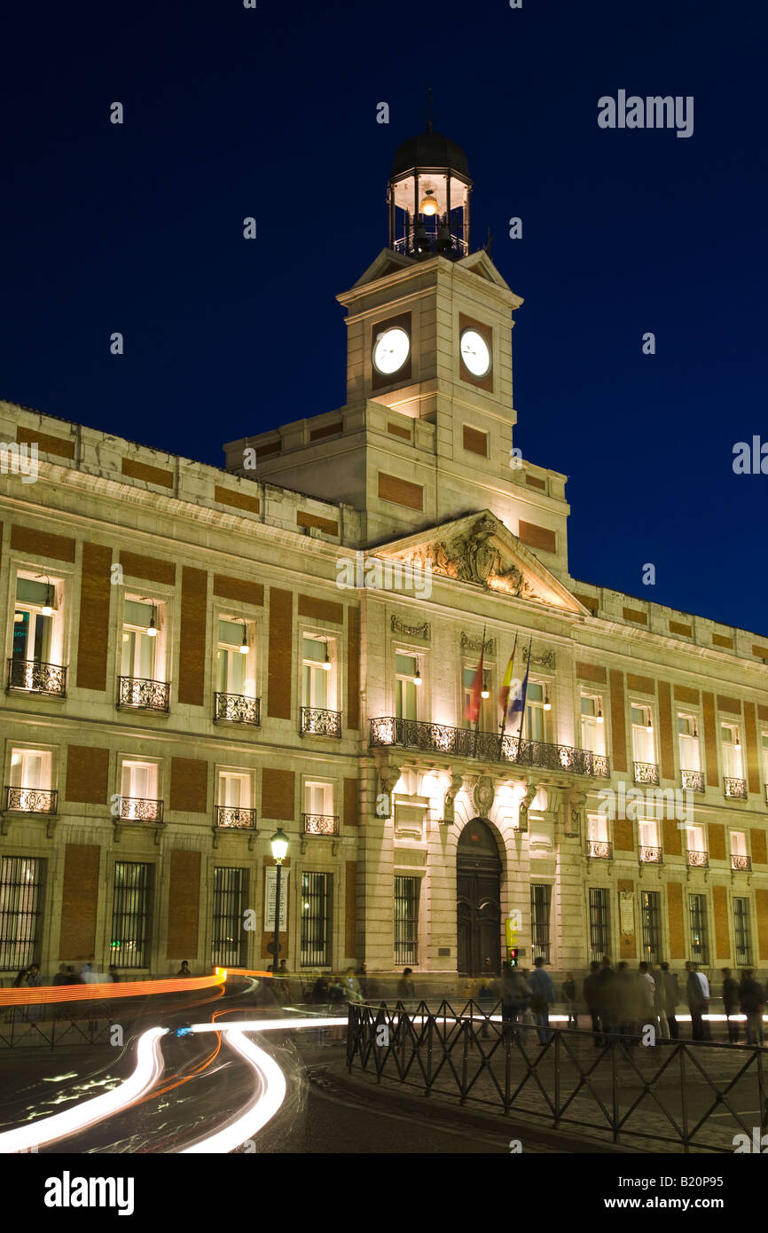 SPAIN Madrid Governors building at night with blurred traffic in Puerto ...