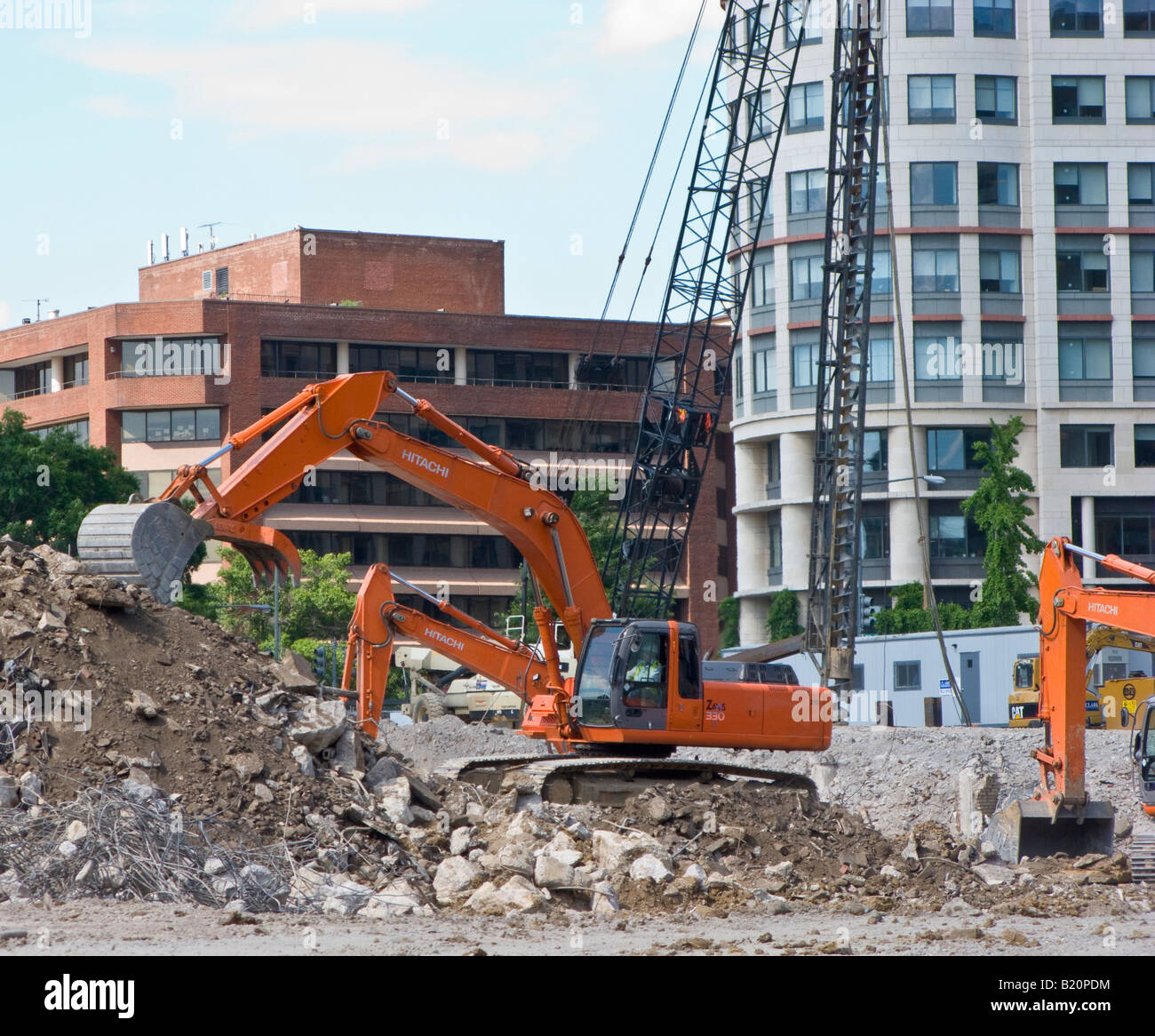 two Hitachi 330LC track excavators at building site, Foggy Bottom ...
