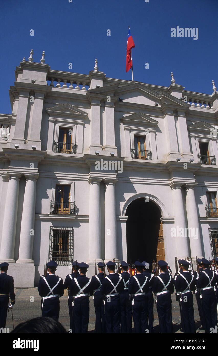 Presidential guard outside La Moneda Palace , Santiago , Chile Stock ...