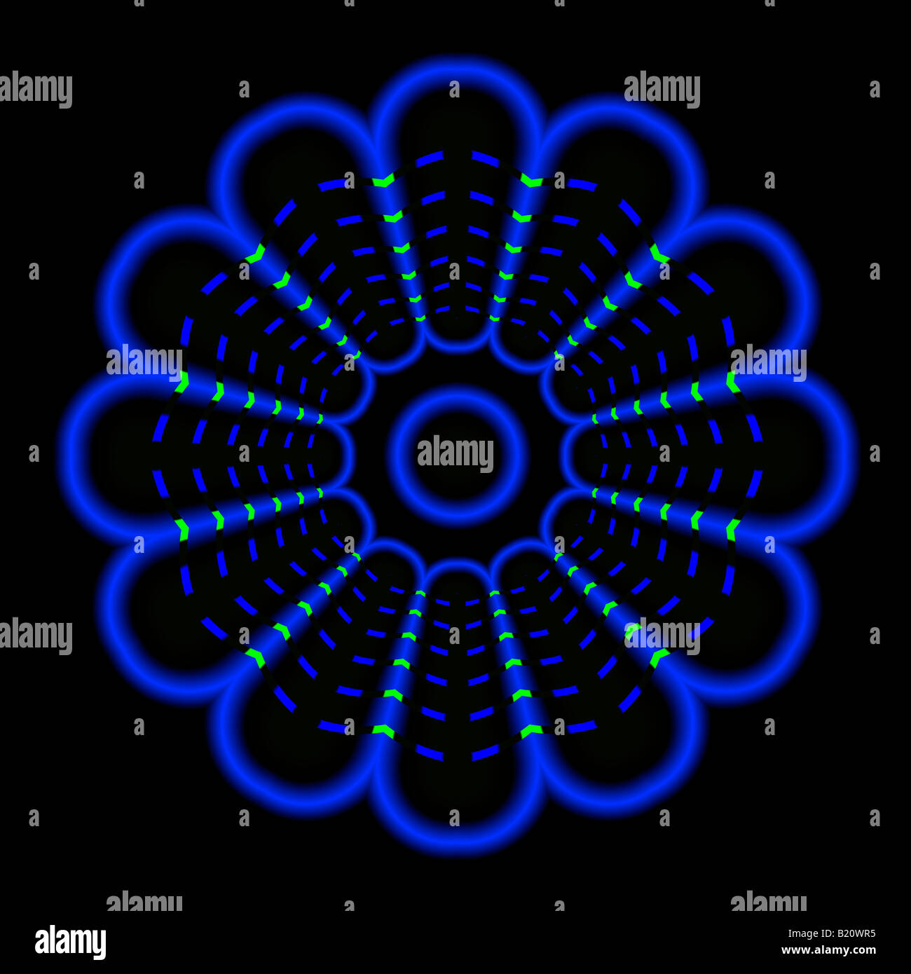 An abstract fractal designed to look like a flashing neon sign that is ...