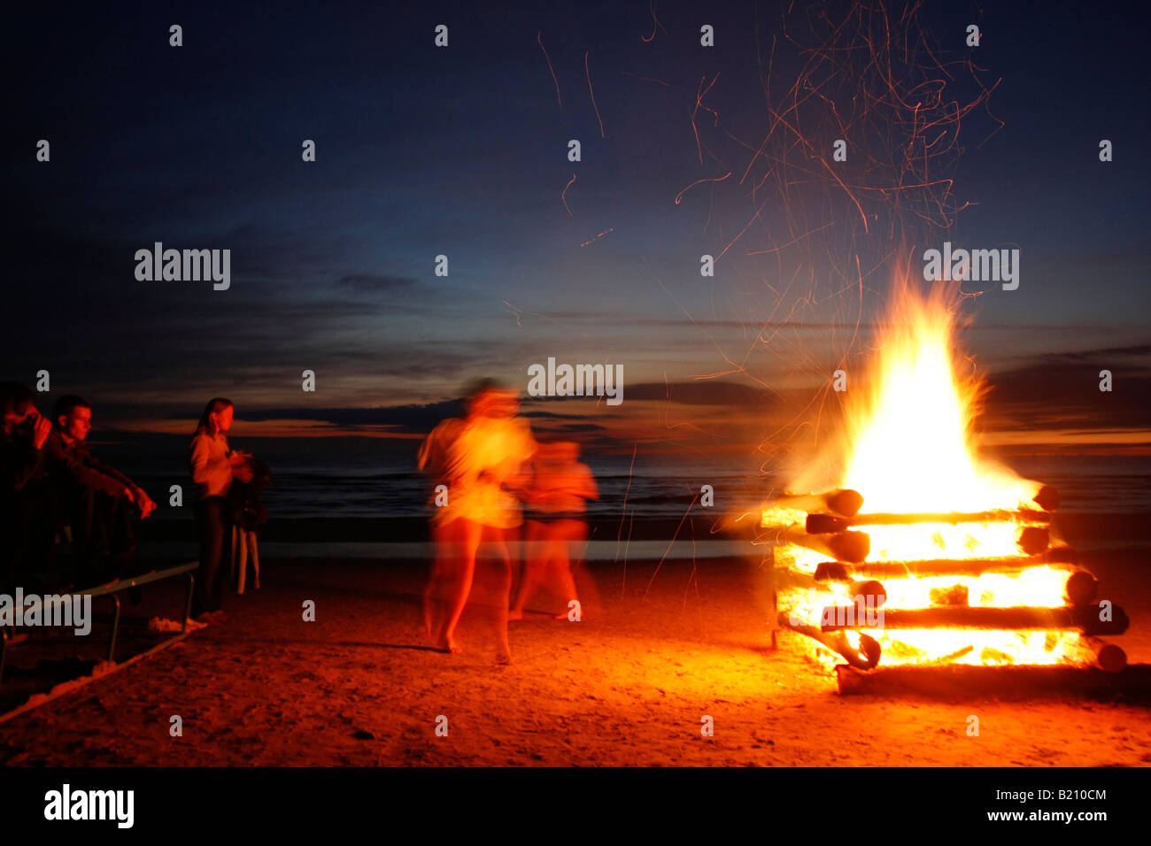 bonfire during Midsummer celebration at the beach in Jurmala Latvia ...