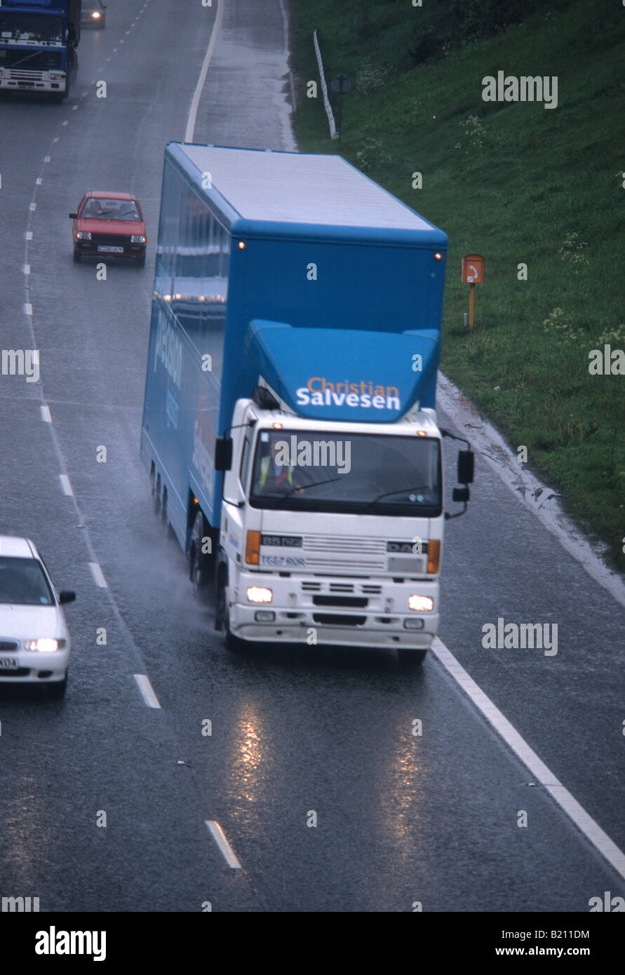 lorry travelling through heavy rain on the A1 M1 motorway Leeds ...