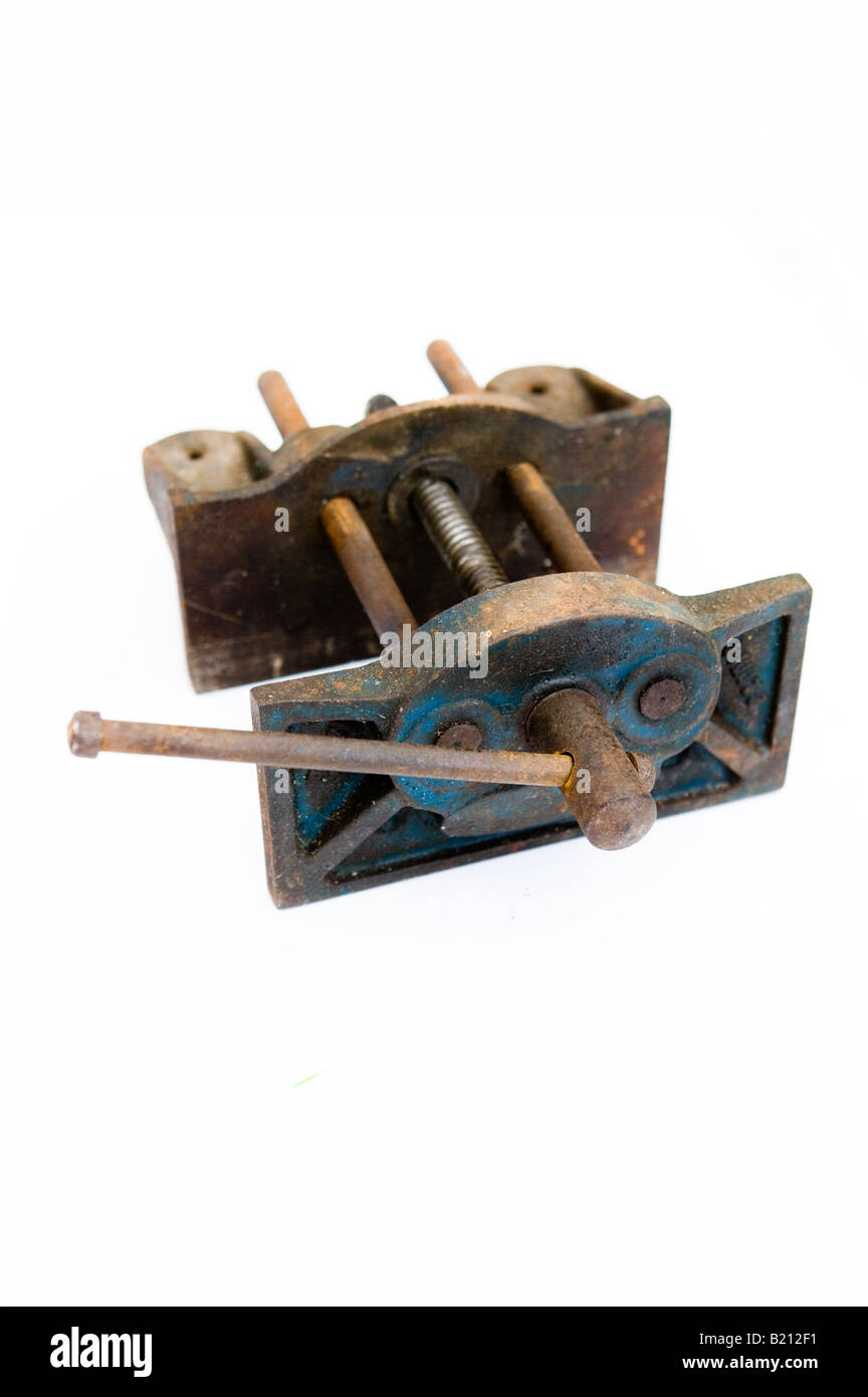 Vintage vice on a white background Stock Photo - Alamy