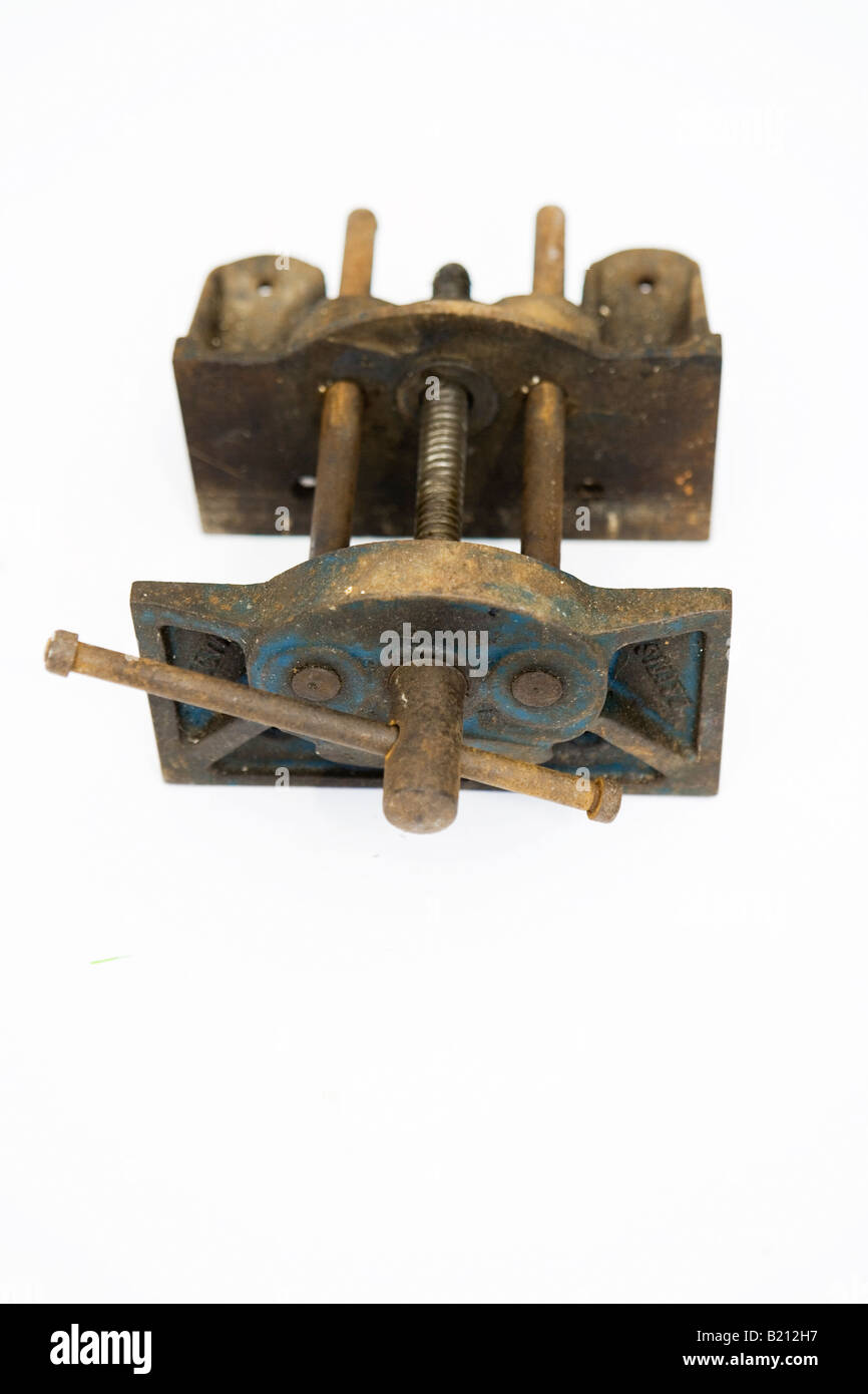 Vintage vice on a white background Stock Photo - Alamy