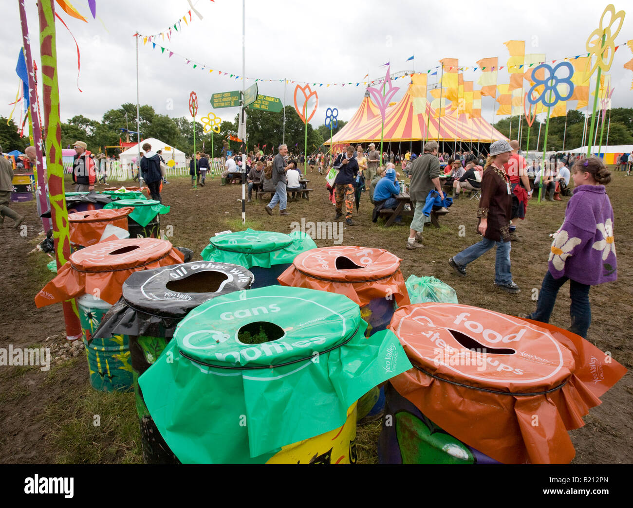 Recycling Bins At Glastonbury Festival Pilton Somerset UK Europe Stock ...
